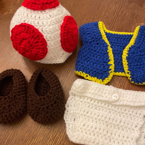 CROCHET PATTERN - Toad Baby Hat, Vest, Shoes and Diaper Cover Set ...