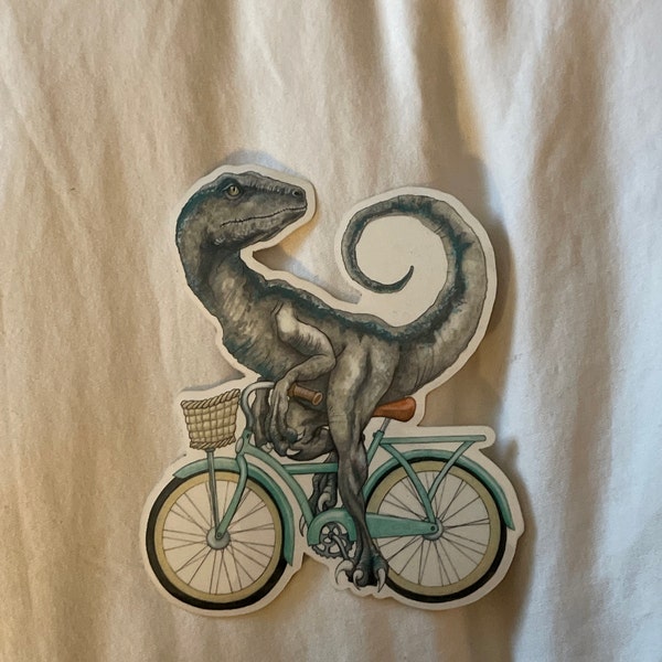 Velociraptor Sticker, Vinyl Die-cut, Dinosaur, Raptor Riding a Bicycle ...