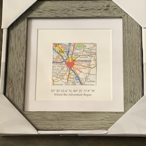 Framed Map & GPS Coordinates Custom Map Gift Latitude Longitude 5x5 ...