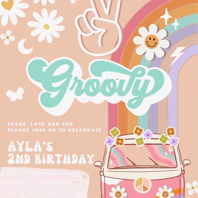 Editable Two Groovy Invite Groovy 2nd Birthday Invite Pink Daisy ...