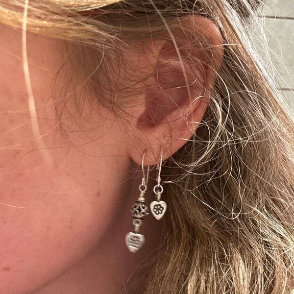 Extra Small Sterling Silver Flower Earrings on Lever Backs, Petite ...