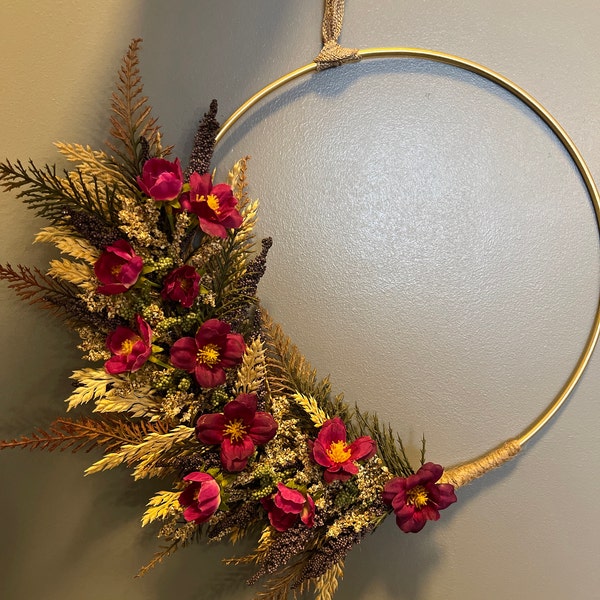 Modern Wildflower Wreath, Dried Floral Hoop Wreath, Boho Wreath - Etsy