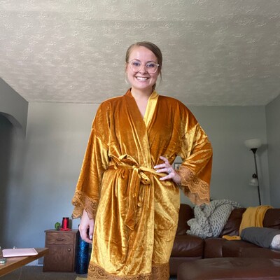 Luxurious Stretch Velvet Robe With Lace Kimono Robes adult Sizes 0 Thru ...