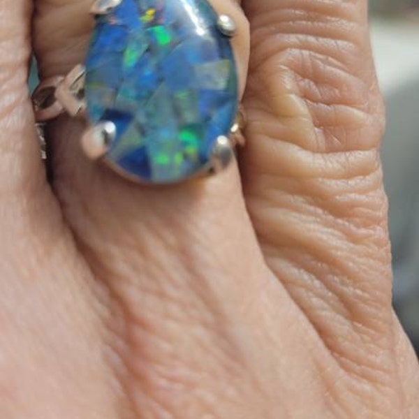 GENUINE Australian Opal Ring,mosaic Opal Ring,sterling Silver,opal Jewelry,birthstone,gift for ...