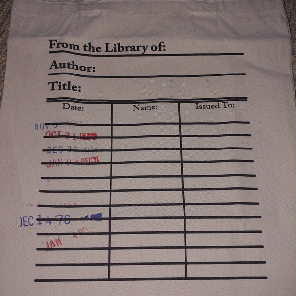 Library Card Tote Bag. Library Card With Day Due Stamps Handbag. Book ...