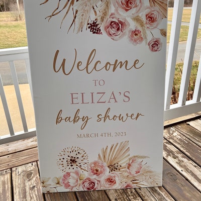 Boho Welcome Sign, Floral Baby Shower Sign, Pink Boho Baby Shower ...