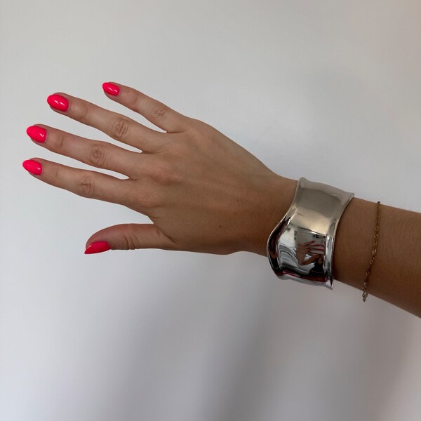 Gold & Silver Bone Cuff Bangle,silver Polished Dome Bracelet,bangle for ...