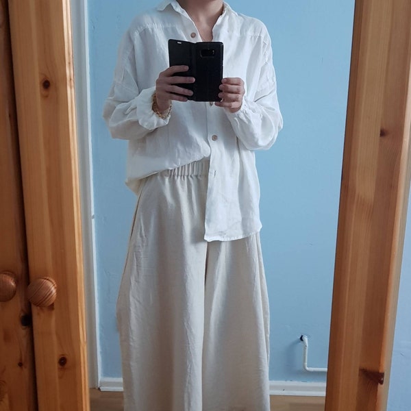 Lyn Milky White Shirt - Oversized Linen Shirt - White Linen Shirt ...