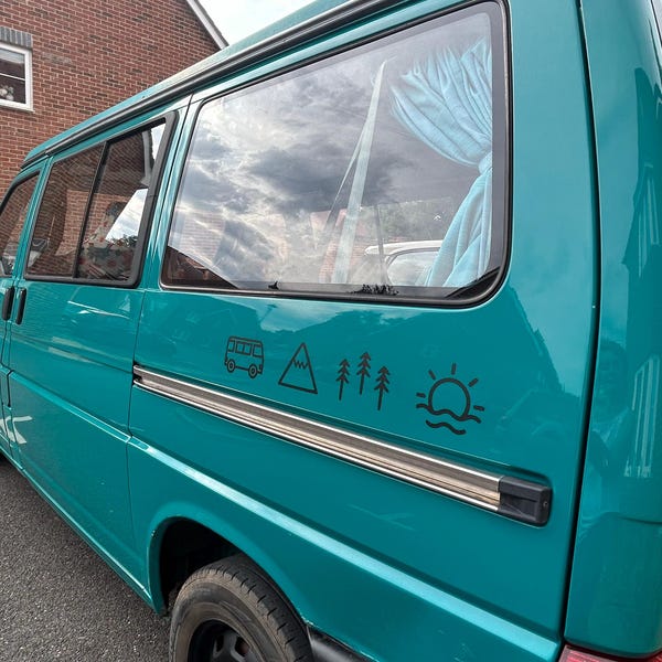 Camper Van Forest Sticker, Caravan Motorhome Campervan RV Decal, Woods ...