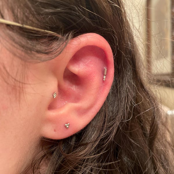 14K Solid Gold Threadless Dangle Hidden Helix Earrings/cartilage ...