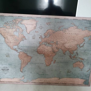 Personalized World Map Push Pin Map Pinboard Cork Canvas Print Gift for ...