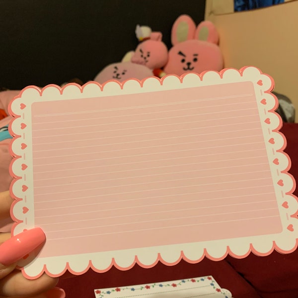 Kawaii Pink Heart Scalloped Edge Border Stationery Card / Cute Frilly ...