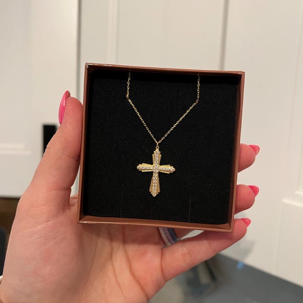 Diamond Cross Necklace, Baptism Gift, Protective Cross Necklace ...