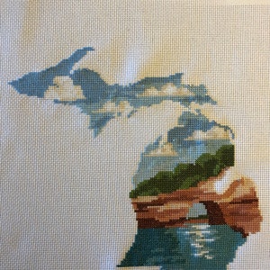 Michigan State Cross Stitch Pattern Skyline Landscape USA Starry Night ...