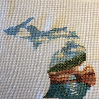 Michigan State Cross Stitch Pattern Skyline Landscape USA Starry Night ...
