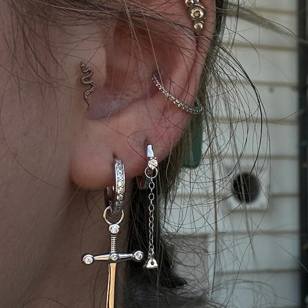 Dagger Earrings - Sword Earrings - Dagger Drop Earrings - Sword Dangle Earrings - Gold Hoop ...