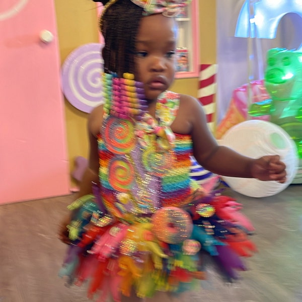 Girls Rainbow Candyland Tutu Dress up Costume. Lined Glitter Lollipop ...