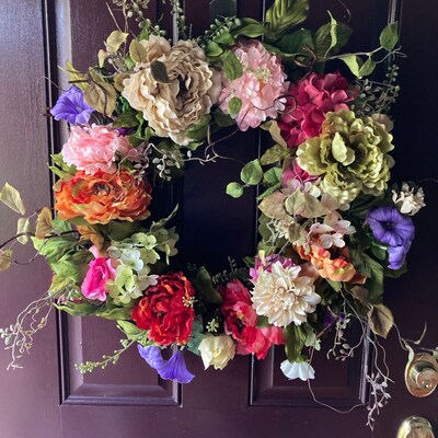 Cream, Pink, and White Pampas Boho Wreath, Eclectic Wreath With Aspen ...