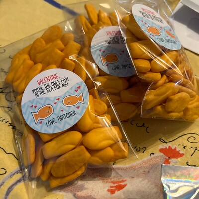 Goldfish Valentine's Day Favor Stickers, Valentines Party Fish Treat ...