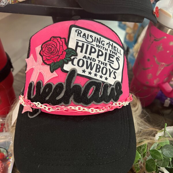 Raising Hell With the Hippies and the Cowboys Iron on Patch, Iron on Patch, Trucker Hat Patch ...