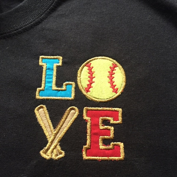 LOVE Baseball Applique Machine Embroidery Design Pattern Sports Bat ...