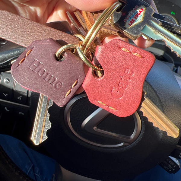 Personalized Leather Key Cover With Solid Brass Ring : Cowhide Key Cap ...