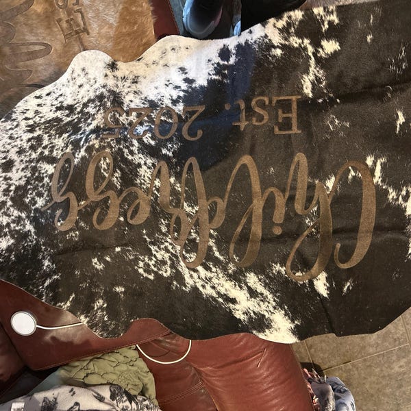 Engraved Cowhide: Personalized Family Name Sign, Nursery Decor, Wedding ...