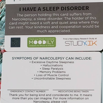 Narcolepsy Card, Narcolepsy Emergency Card, Narcolepsy Medical Card ...