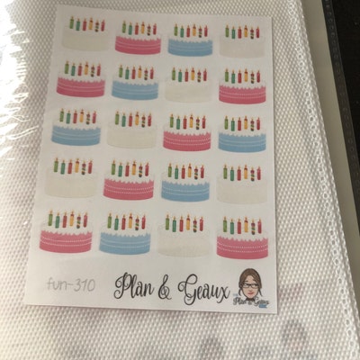 Birthday Cake Planner Stickers, Happy Birthday Stickers, Pink Cake ...