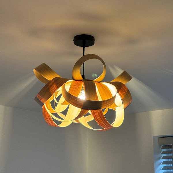 Wooden Pendant Light, Wooden Lampshade, Ceiling Lights, Wood Chandelier ...