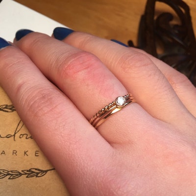 GOLD Stacking Birthstone Ring Set. THREE Stackable Gold Filled Rings ...