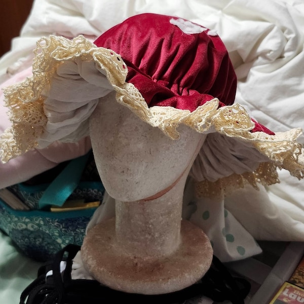 Red Button Mushroom Hat With White Dots, Decorated With Cotton Laces ...