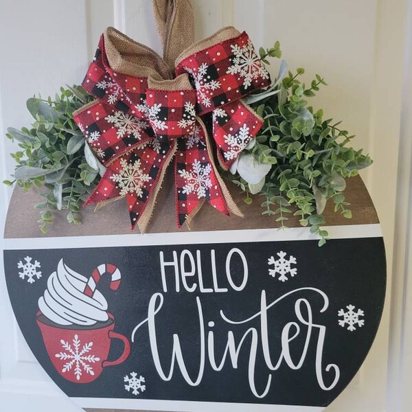 Winter Front Door Decor | Hello Winter | Snowflake | Winter Door Hanger ...