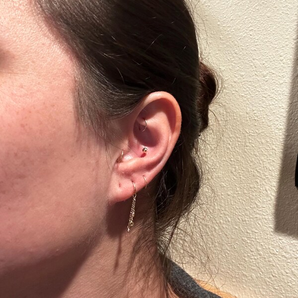 14K Solid Gold Red Garnet Earring, Gold Sword Shaped Stud, Cartilage ...