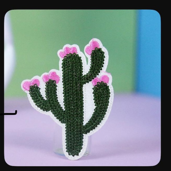 Cactus Flower Patch, Cactus, Iron on Patch, Embroidered Patch, Applique ...