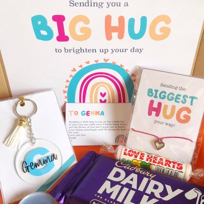 Personalised Hug in a Box Birthday Gift Cheer up Get Well Soon Miss You ...