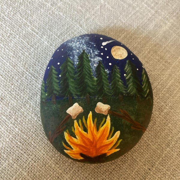 Camping Painted Rock, Campfire, Smores, Painted Stones, Hand Painted ...
