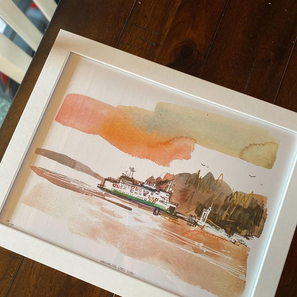 WASHINGTON STATE FERRY | West Seattle Watercolor | Puget Sound ...