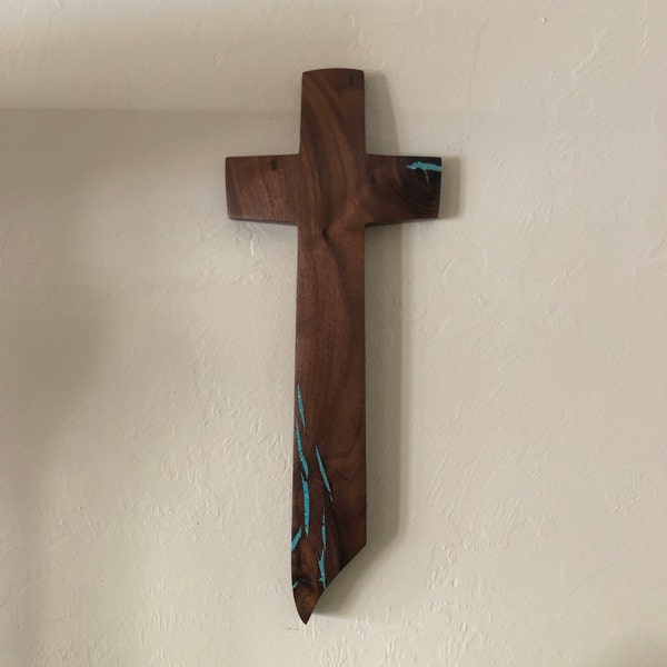 4 " High X 2" Wide Paduak Wall Cross With Turquoise Inlay - Etsy
