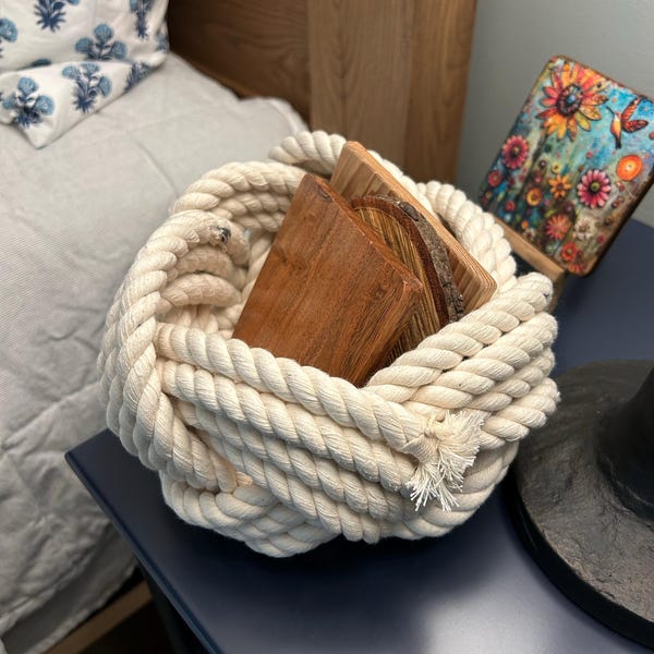 Cotton Nautical Rope Bowls, Storage Rope Containers, Beach House Decor ...