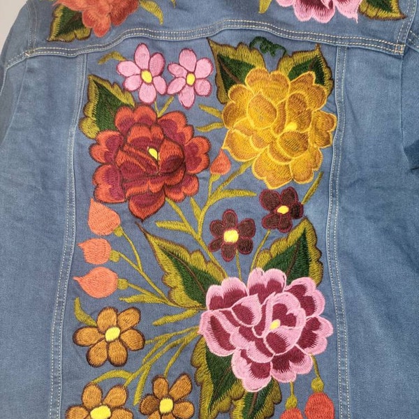 Mexican Floral Embroidered Jeans Jacket. Mexican Artisanal Denim Jacket ...