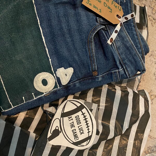Hand-painted Football Field Jeans: Game Day Spirit Denim Homecoming ...