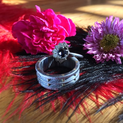 Damascus Steel and Brass Steampunk Men's Wedding Band - Etsy