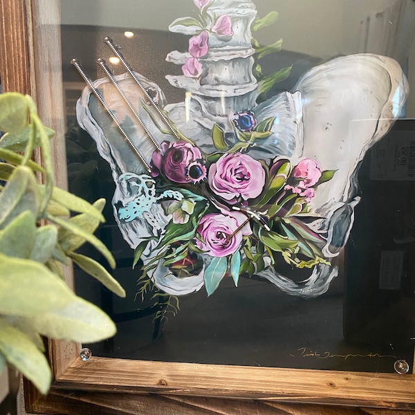 Floral Pelvis Anatomical Art Print - Pelvic Floor With Flowers, Medical ...