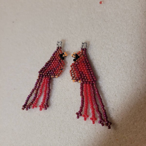 Fringed Tail Cardinal - Seed Bead Brick Stitch Earring/pendant Pattern ...