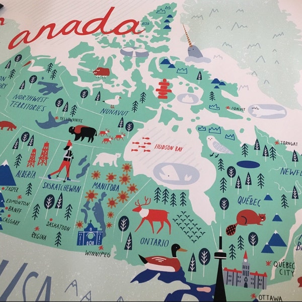 Illustrated Map of Canada Blue | Canada Map Art | Canada Map Gift ...