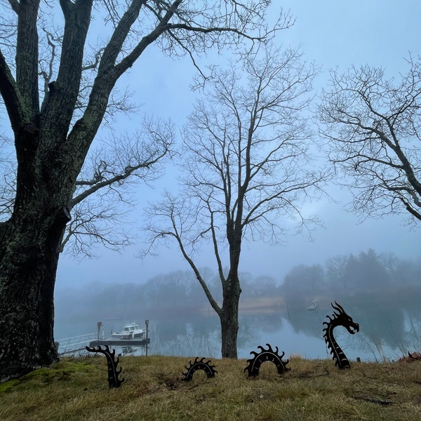 Rusty Metal Dragon Garden Sculpture / Sea Serpent Garden Sculpture ...