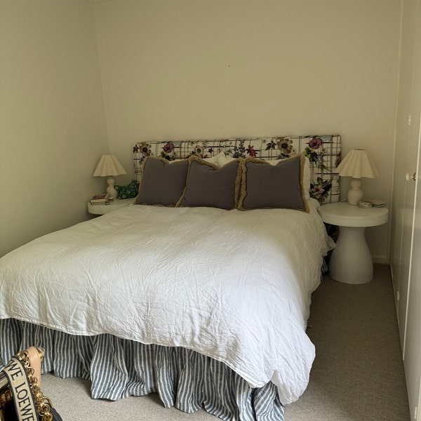 Nautic Blue Striped Linen Ruffle Bedskirt – Coastal Cottage Dust Ruffle ...