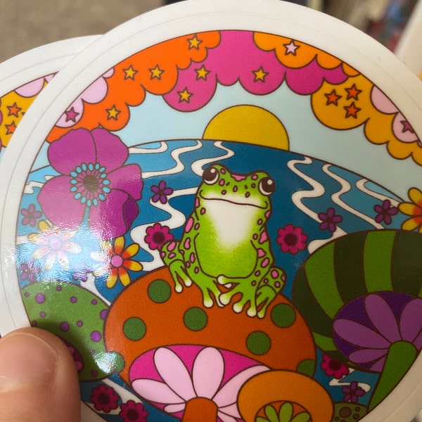 Happy Frog Sticker..60s Aesthetic Frog Sticker..colorful Frog Vinyl ...