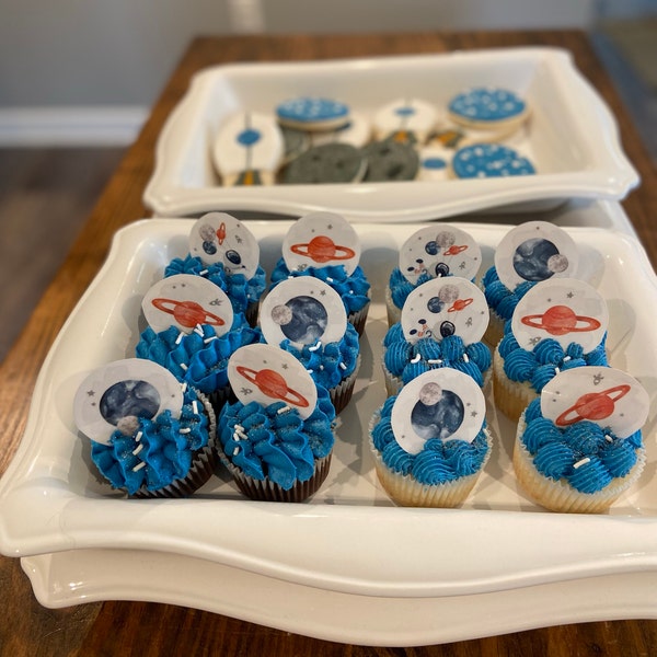 Outer Space Birthday Cupcake Toppers First Trip Around the Sun Favor ...